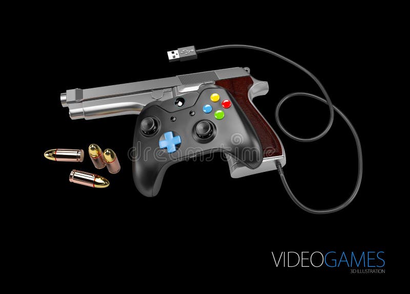 3d Illustration of Video Game Controller with Gun and Bullets Stock ...