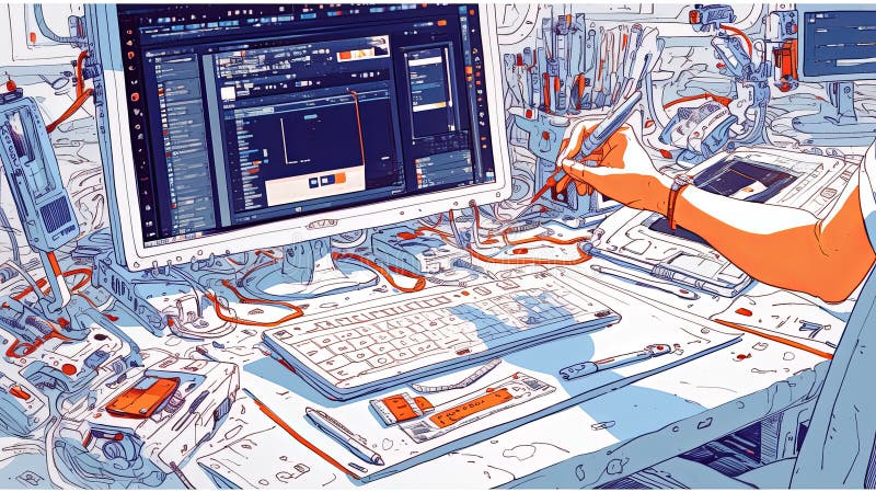 3D Illustration of Vintage 90s Operating System on Computer Screen ...