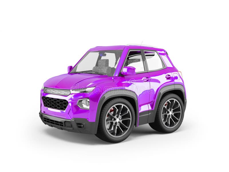 3d Illustration of Violet Car Front Cartoon Style on White Background ...