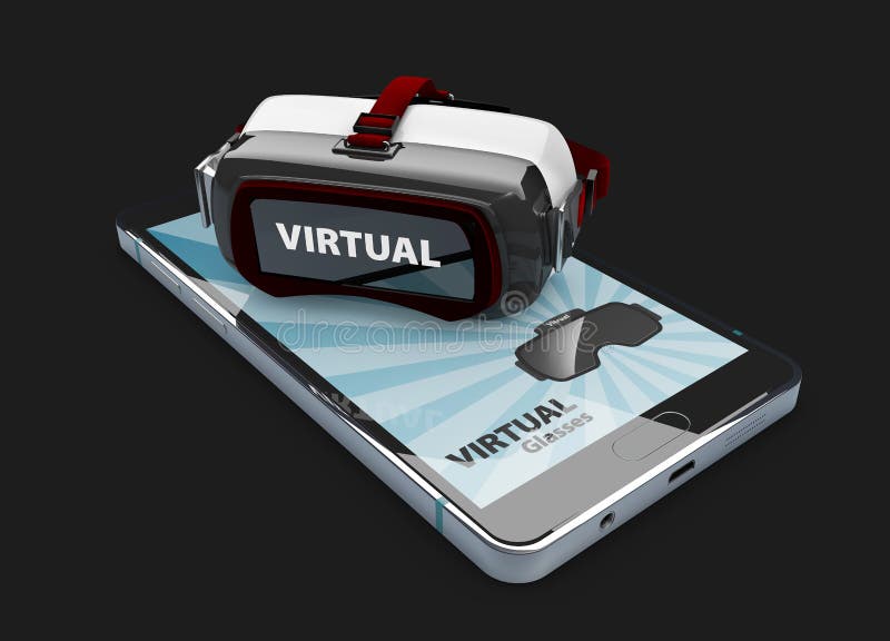 3d Illustration of Virtual Glasses on the Phone Screen, Isolated Black ...
