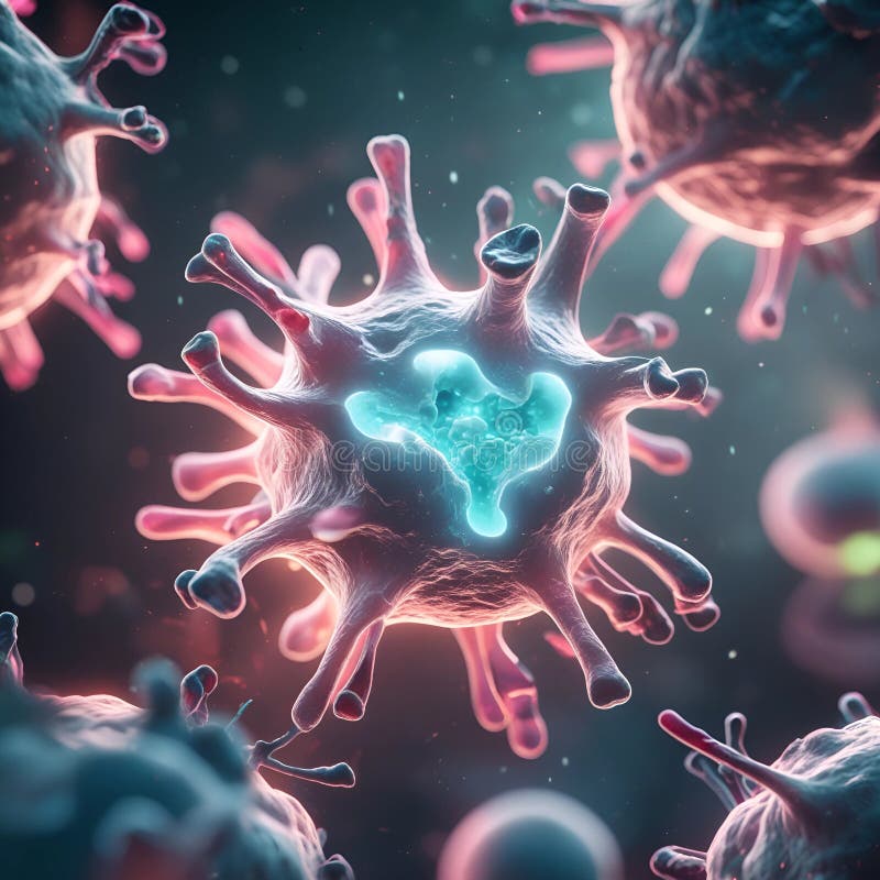 3D Illustration of Virus Cell Microscopic Pathogen Close-up Generative ...