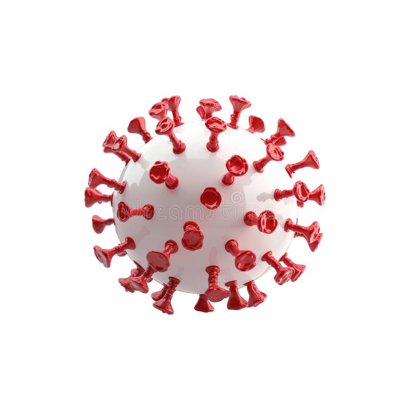 3D Render of a Virus Particle: Microscopic White Sphere with Red Spikes ...