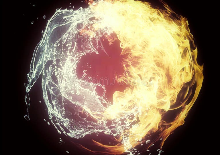 3d Illustration of a Vortex with Fire Flames and Water Combined Stock ...