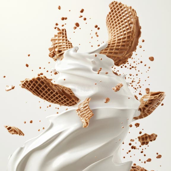 D Illustration of Wafer Cubes with a Chocolate Splash, Complete with a ...