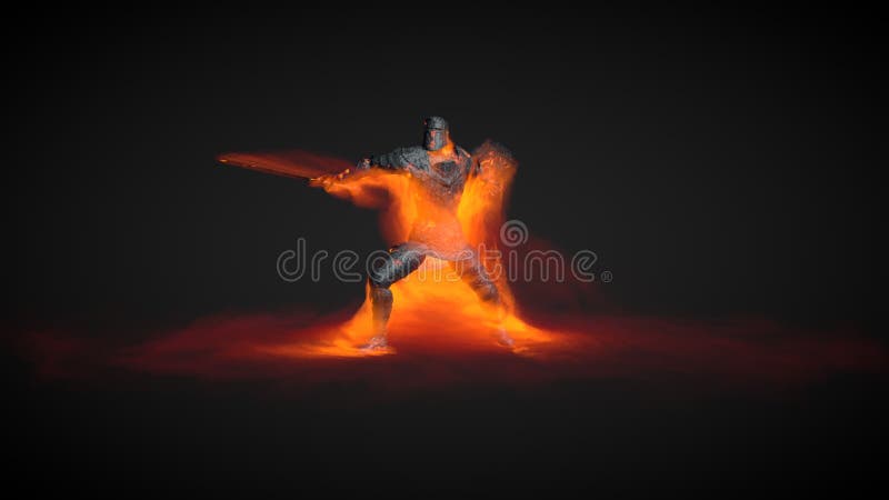 3D Illustration of a Warrior Using Fire Magic Attack Stock Illustration ...