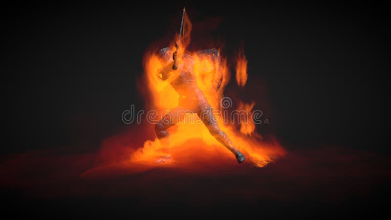 3D Illustration of a Warrior Using Fire Magic Attack Stock Illustration ...