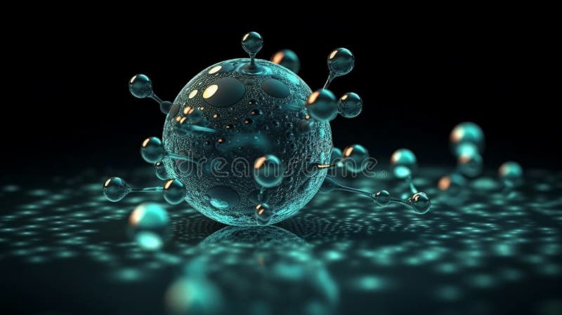 3d Illustration with Water Molecule, Abstract Molecule Microbiology ...