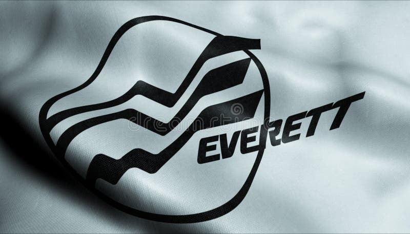 3D Waving Flag of Everett City Closeup View Stock Illustration ...