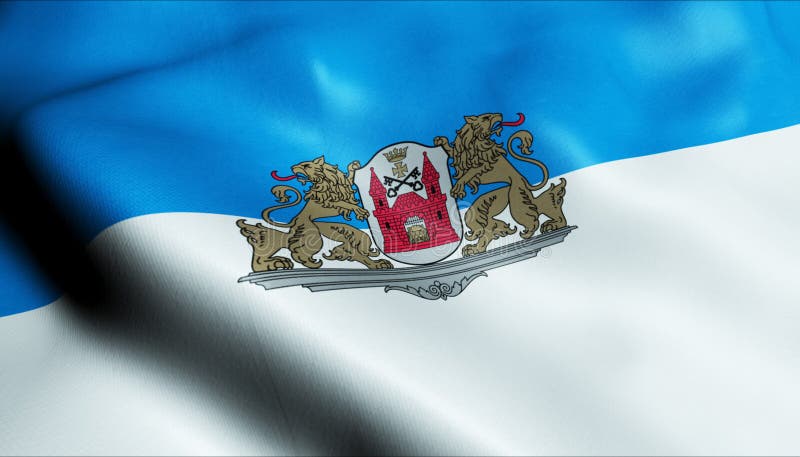 3D Render Waving Latvia City Flag of Rezekne Stock Illustration ...