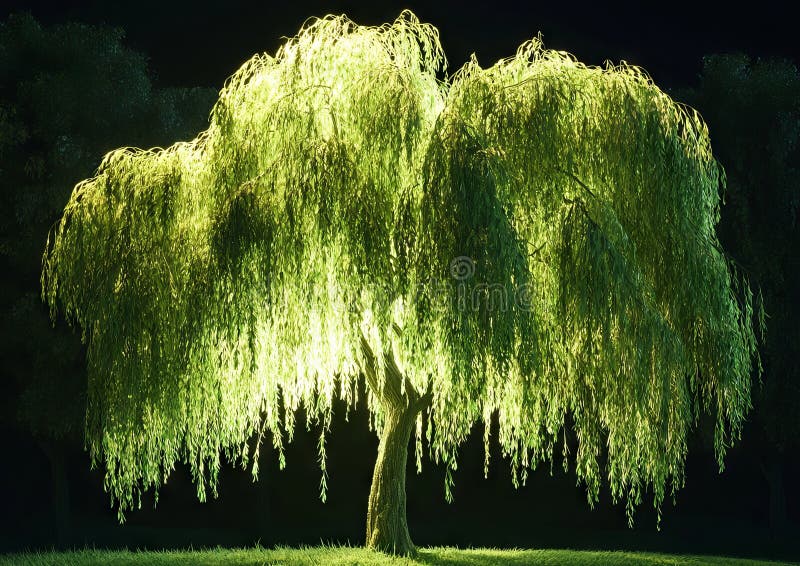 A 3D Illustration of a Weeping Willow in Low Light, Featuring a Green ...