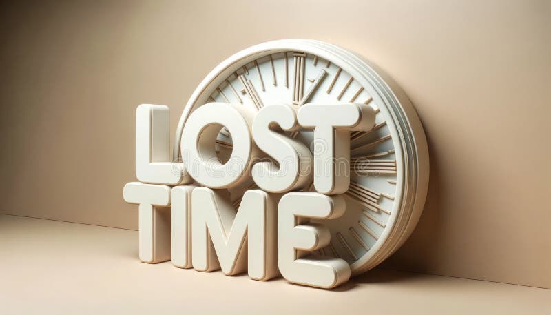 3D Illustration Where the Term LOST TIME in Pristine White Letters is ...