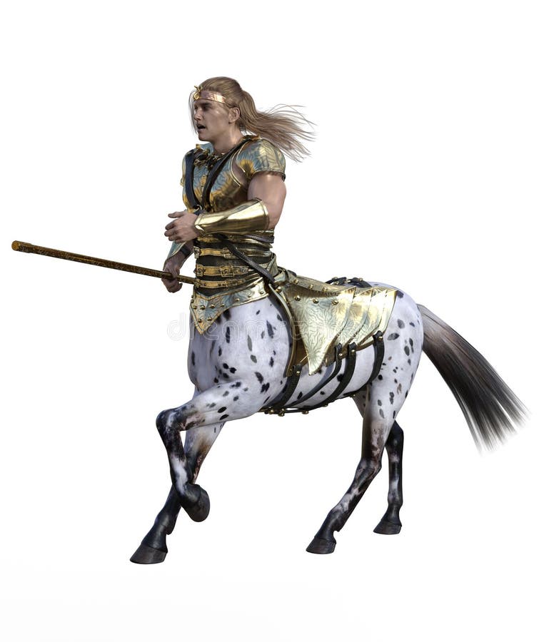 3D Illustration of White Breed Centaur with Spear and Armor Stock ...