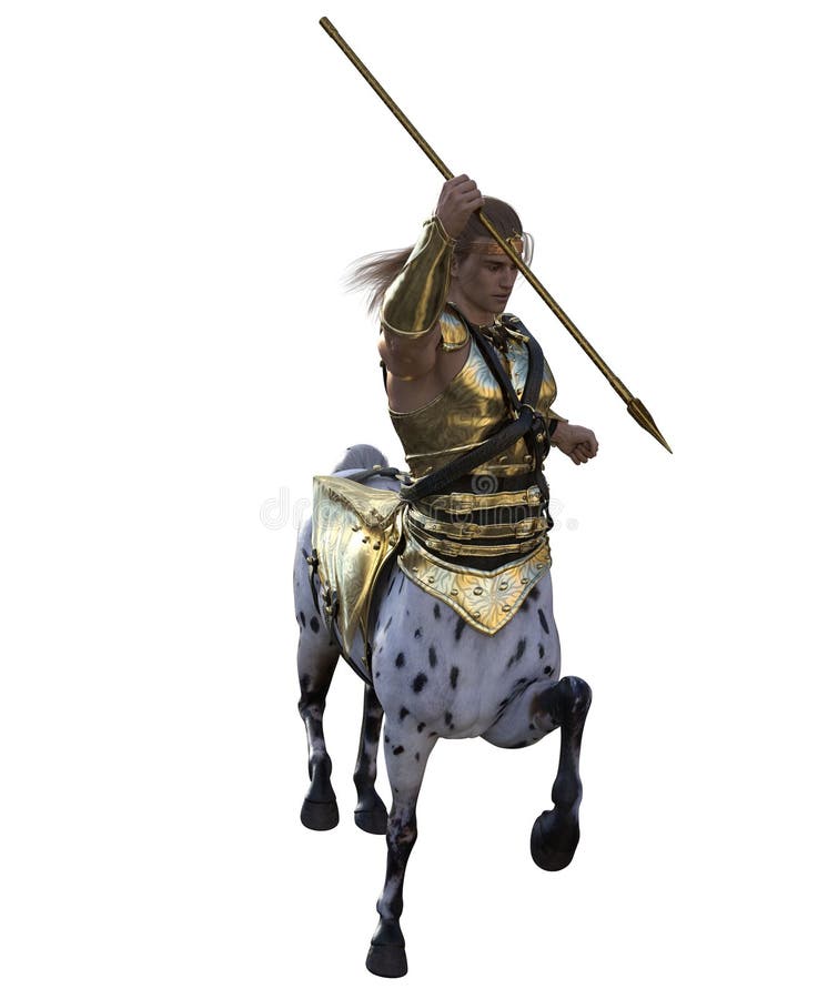 3D Illustration of White Breed Centaur with Spear and Armor Stock ...