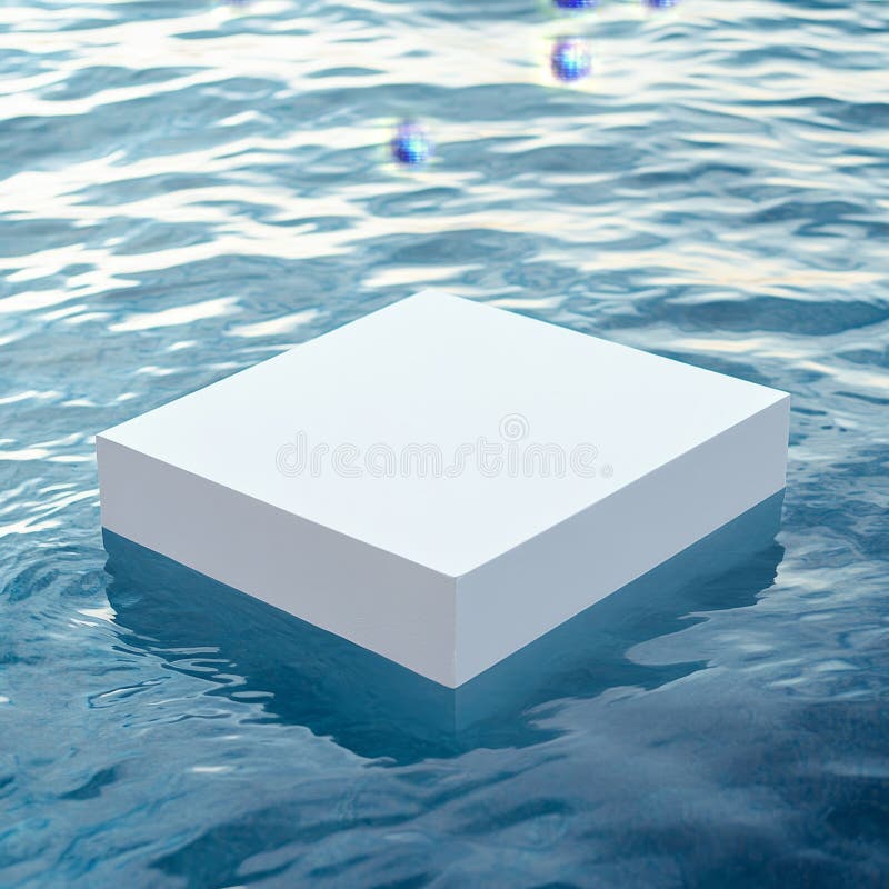 3d Illustration of White Cube Floating in Water with Blue Background ...
