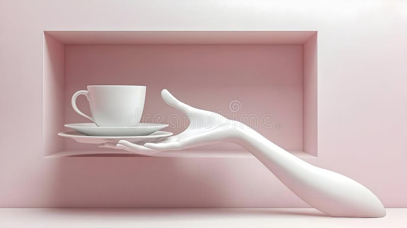 3D Illustration - White Hand Offering Coffee Cup on Pink Background ...
