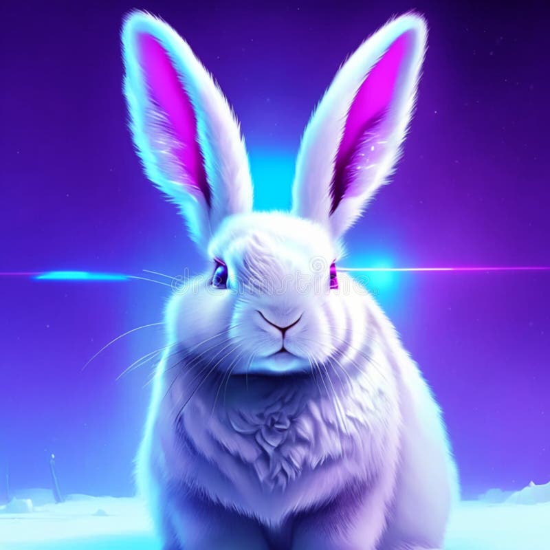 Neon Rabbit with Moon and Cactus. Vector Cartoon Illustration Stock ...