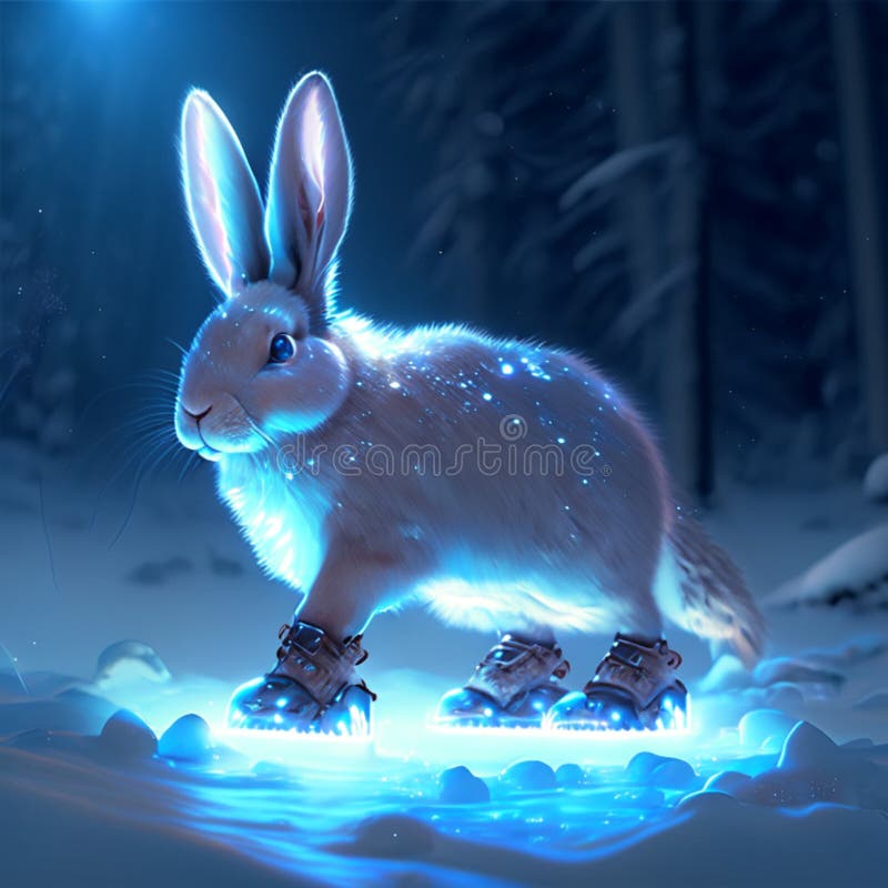 3d Illustration of a White Rabbit in a Snowy Forest. 3d Rendering ...