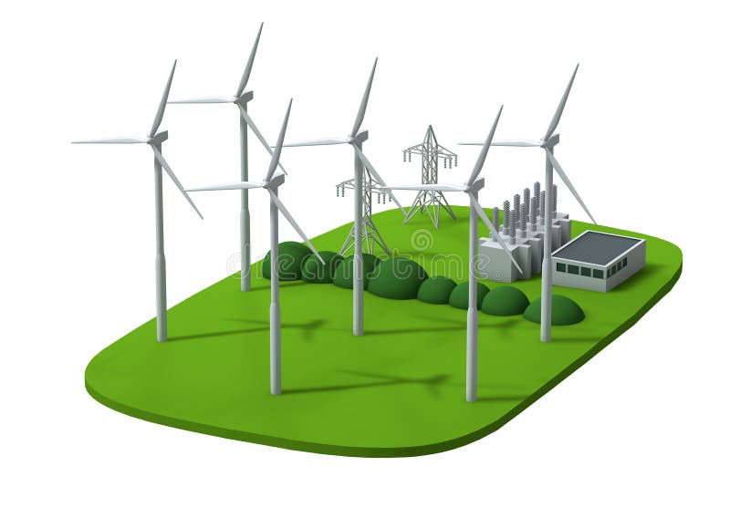 3d Illustration. Wind Farm Model Stock Illustration - Illustration of ...