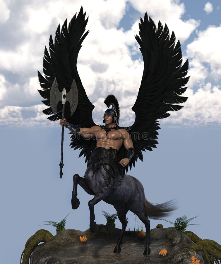 3D Illustration of a Winged Centaur with Axe and Armor Ready for Battle ...
