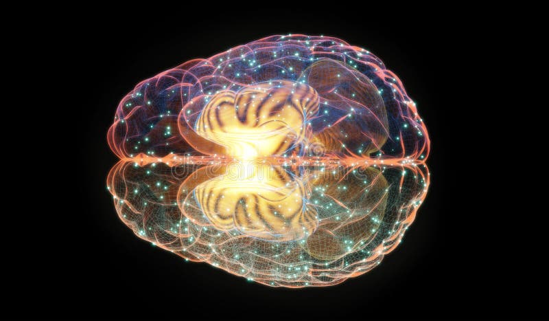 3d Illustration of Wireframe Digital Human Brain Stock Illustration ...