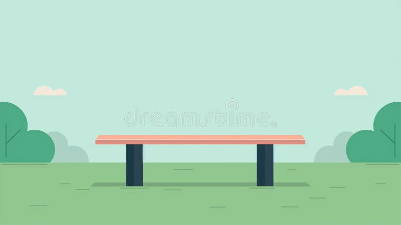 2D Illustration of a Wooden Bench in an Open Park with Basic Shapes ...