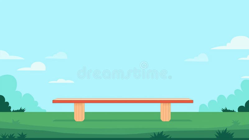 2D Illustration of a Wooden Bench in an Open Park with Basic Shapes ...
