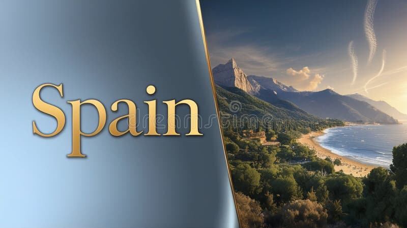3D Illustration of the Word Spain and Mountains in the Background Stock ...