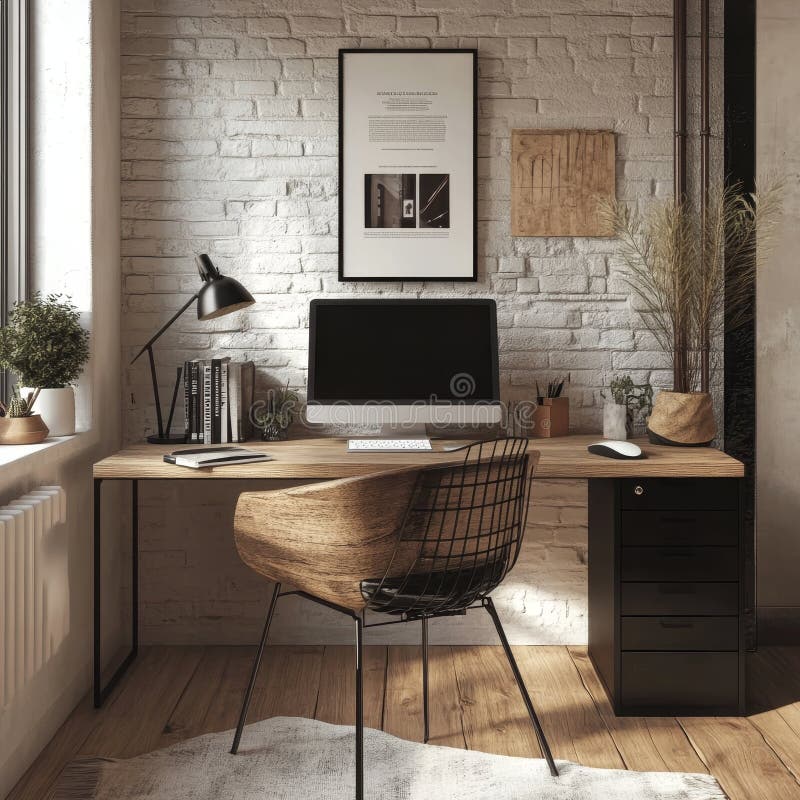 3d Illustration. Workplace with Computer on the Table in the Interior ...