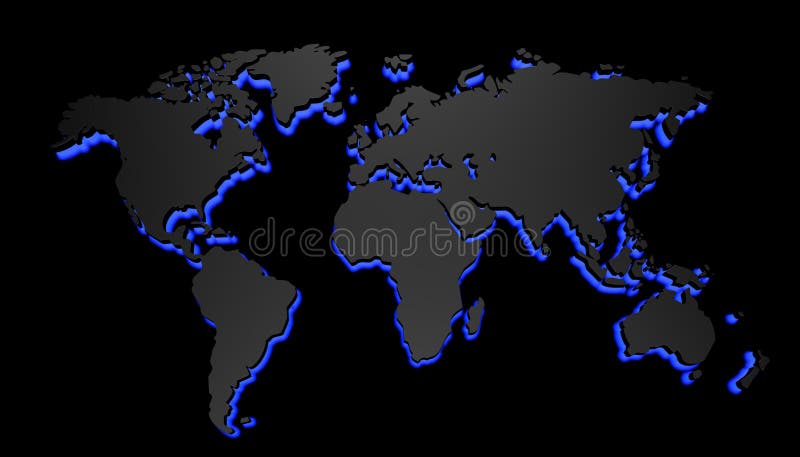 3D Illustration of a World Map on a Black Background Highlighted by ...