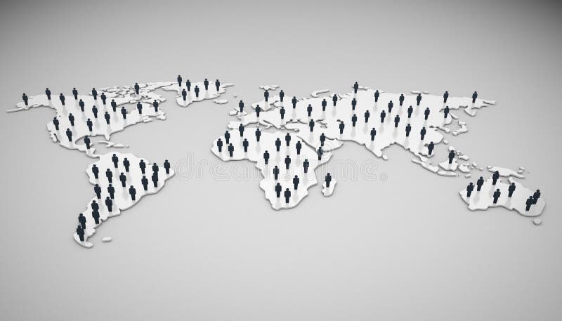 3D Illustration World Map with Figures of People on it Stock ...