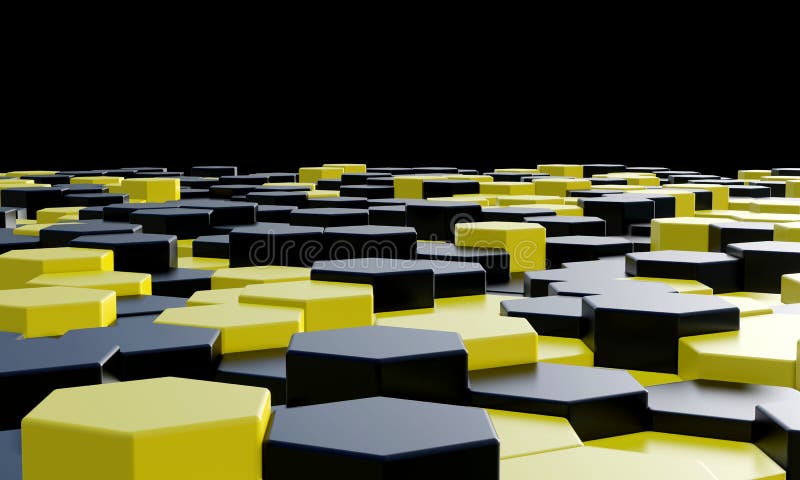 3D Illustration Yellow and Black Geometric Hexagonal Abstract ...