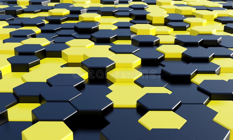 3D Illustration Yellow and Black Geometric Hexagonal Abstract ...