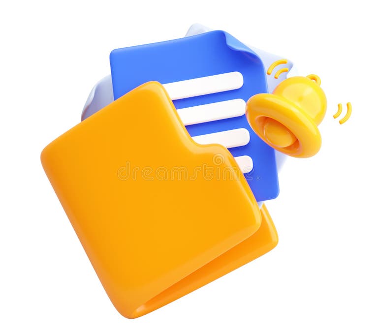 3D Document Folder Notification Icon with Ringing Bell Representing ...
