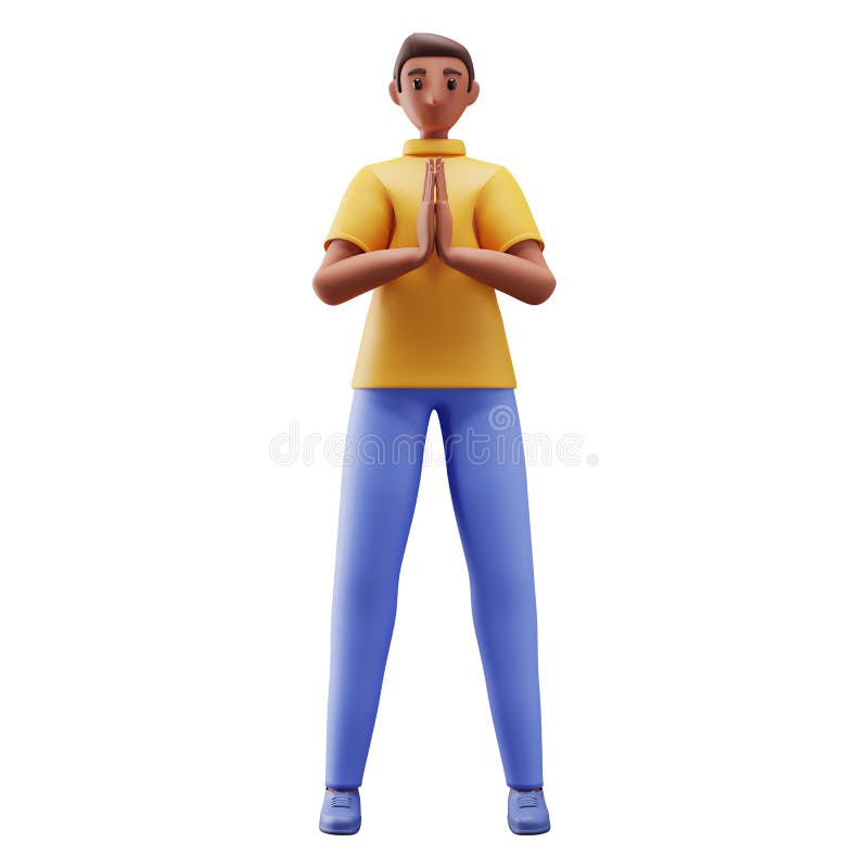 3D Illustration of Young Man Doing Namaste in Standing Stock ...