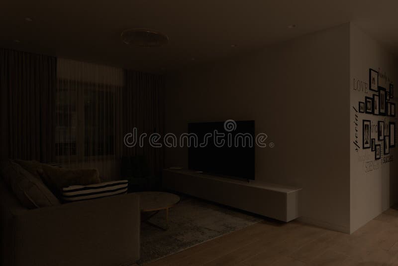 3d Illustrations of Interior Living Room Tv Zone Stock Illustration ...