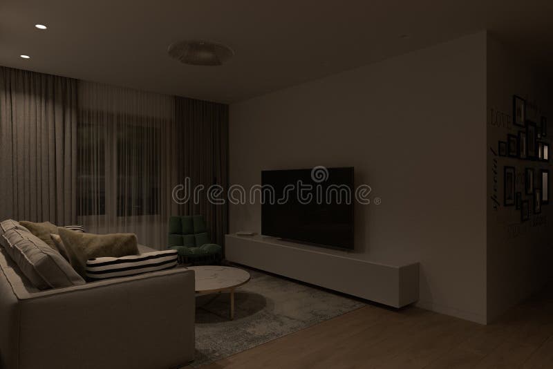 3d Illustrations of Interior Living Room Tv Zone Stock Illustration ...