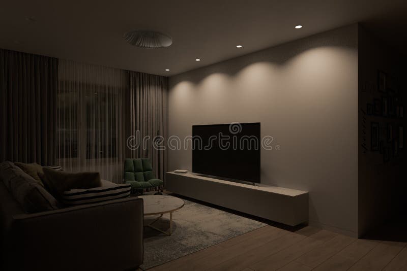 3d Illustrations of Interior Living Room Tv Zone Stock Illustration ...