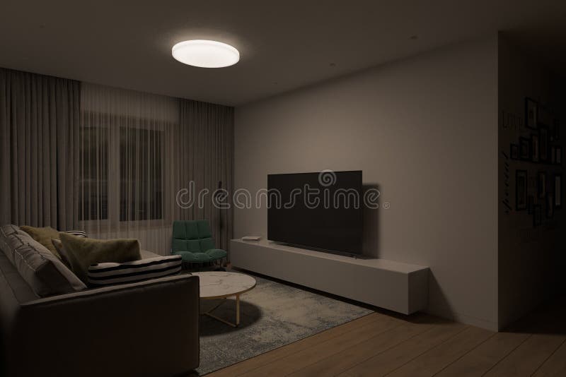 3d Illustrations of Interior Living Room Tv Zone Stock Illustration ...