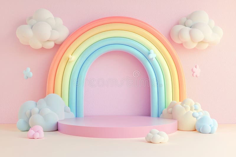 3D Illustrations and Render of Colorful Pastel Rainbow Stage and ...