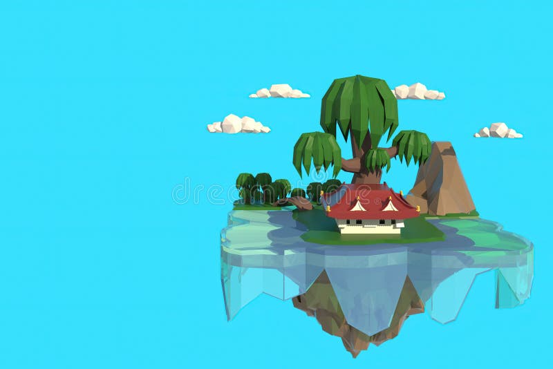 3D Illustrator Small House by the River. 3d Rendering Low Polygon ...