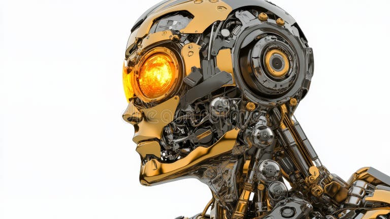 A 3D Image of an AI Robot Head with a View of the Internal Digital ...