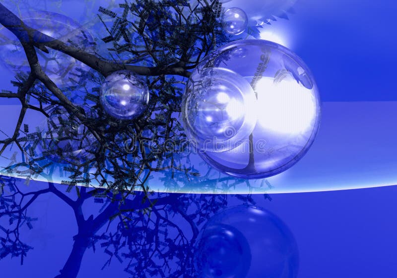 3D Image of Blue Scene with Bubbles and Branch Stock Illustration ...