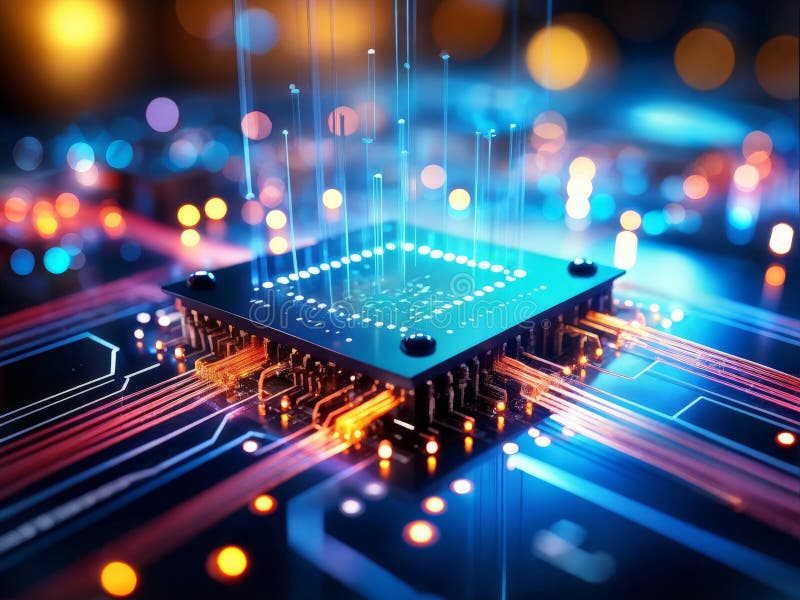 3D Image of a Computer Motherboard with Blue Background Stock ...