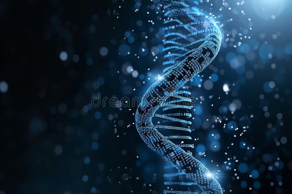 3D Image of Double-Stranded Structure, Binary-code Themed DNA Helix ...