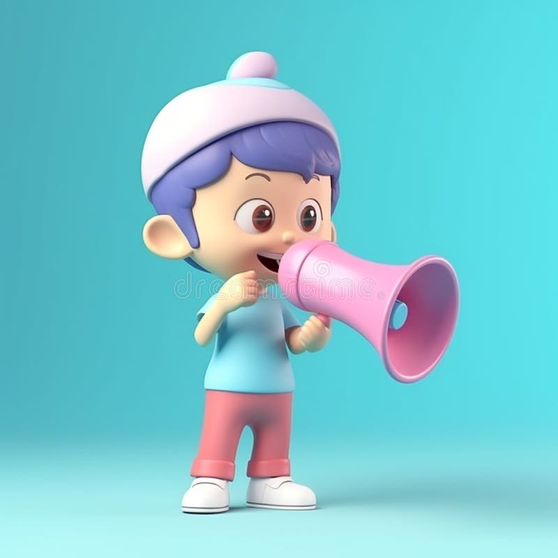 Cartoon 3d Character Speaking into a Megaphone. Stock Illustration ...