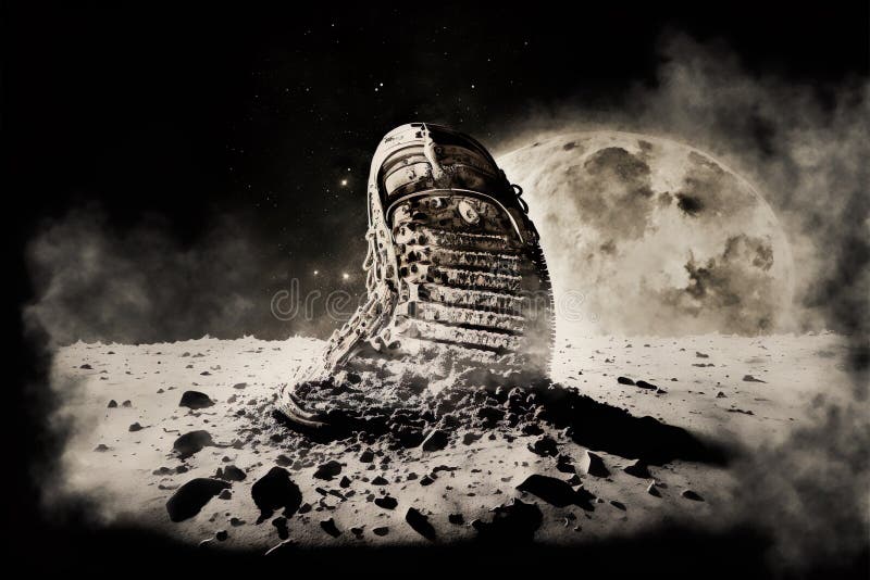 Illustration of the First Step on the Moon Genarated by AI Stock ...