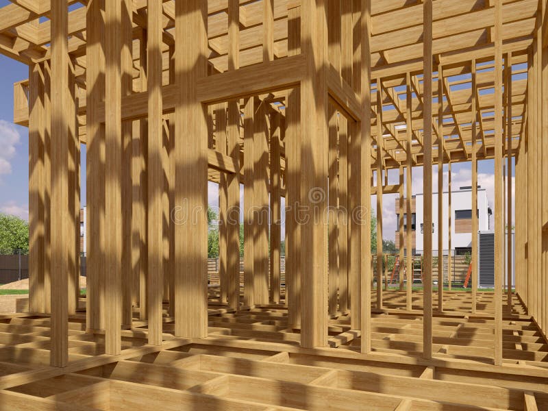 3d Render Image of Frame House. 3D Illustration of Frame House. Stock ...