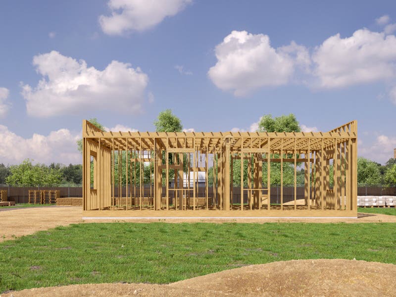 3d Render Image of Frame House. 3D Illustration of Frame House. Stock ...