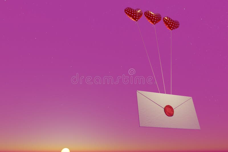 3D Image , Heart-shaped Balloon with Mail Icon Stock Illustration ...