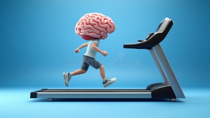 A 3D Image of a Human Brain Character Using a Treadmill, Conveying the ...